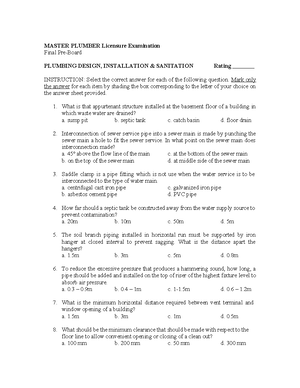 Sample Basic Problems FOR Master Plumber EXAM - SAMPLE BASIC PROBLEMS ...