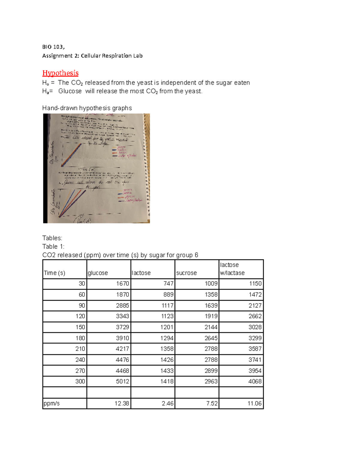 Cellular respiration Lab - BIO 103, Assignment 2: Cellular Respiration ...