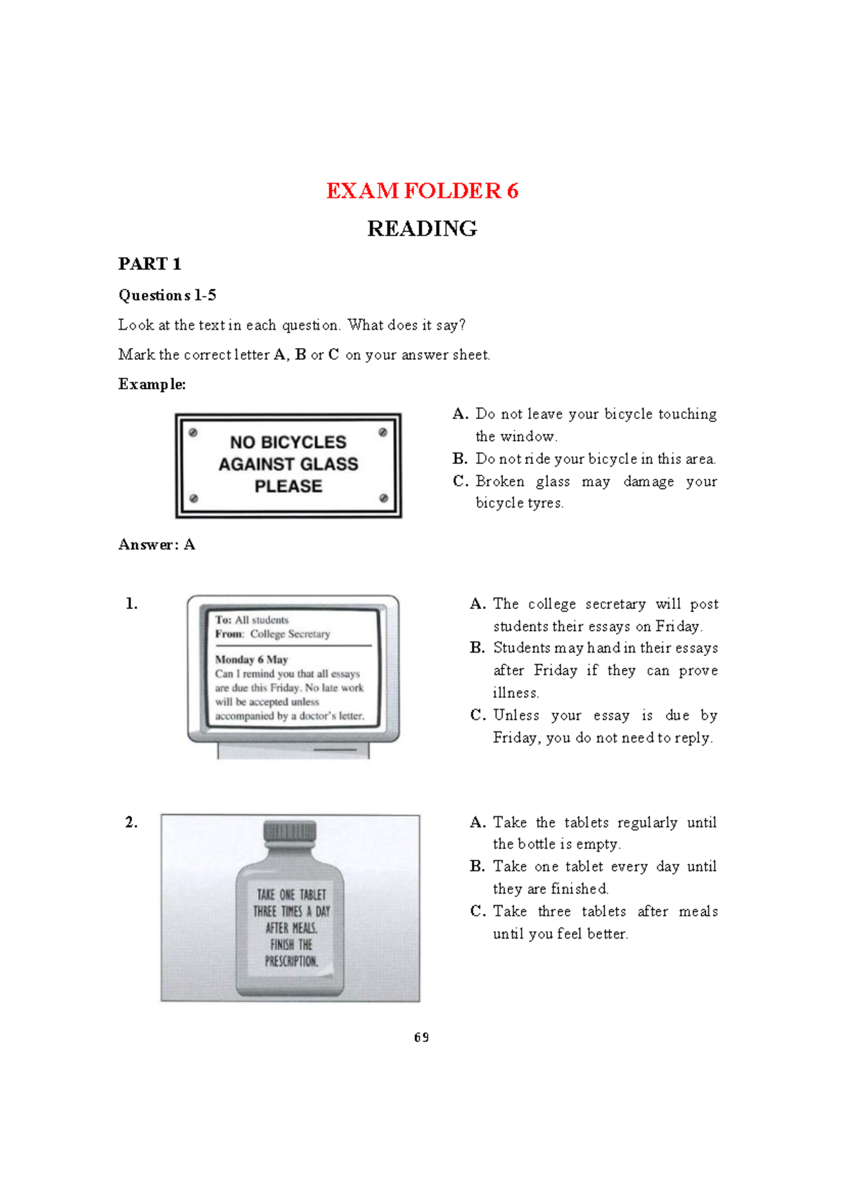 EXAM Folder WEEK 6 - Bài tập tiếng anh A2 - EXAM FOLDER 6 READING PART ...