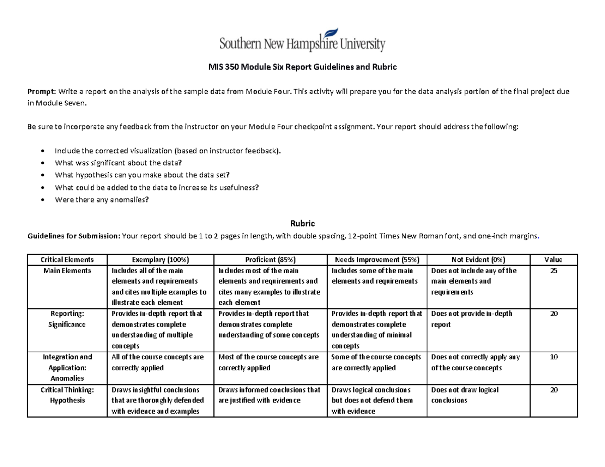 MIS 350 Module Six Report Guidelines And Rubric - MIS 350 Module Six ...