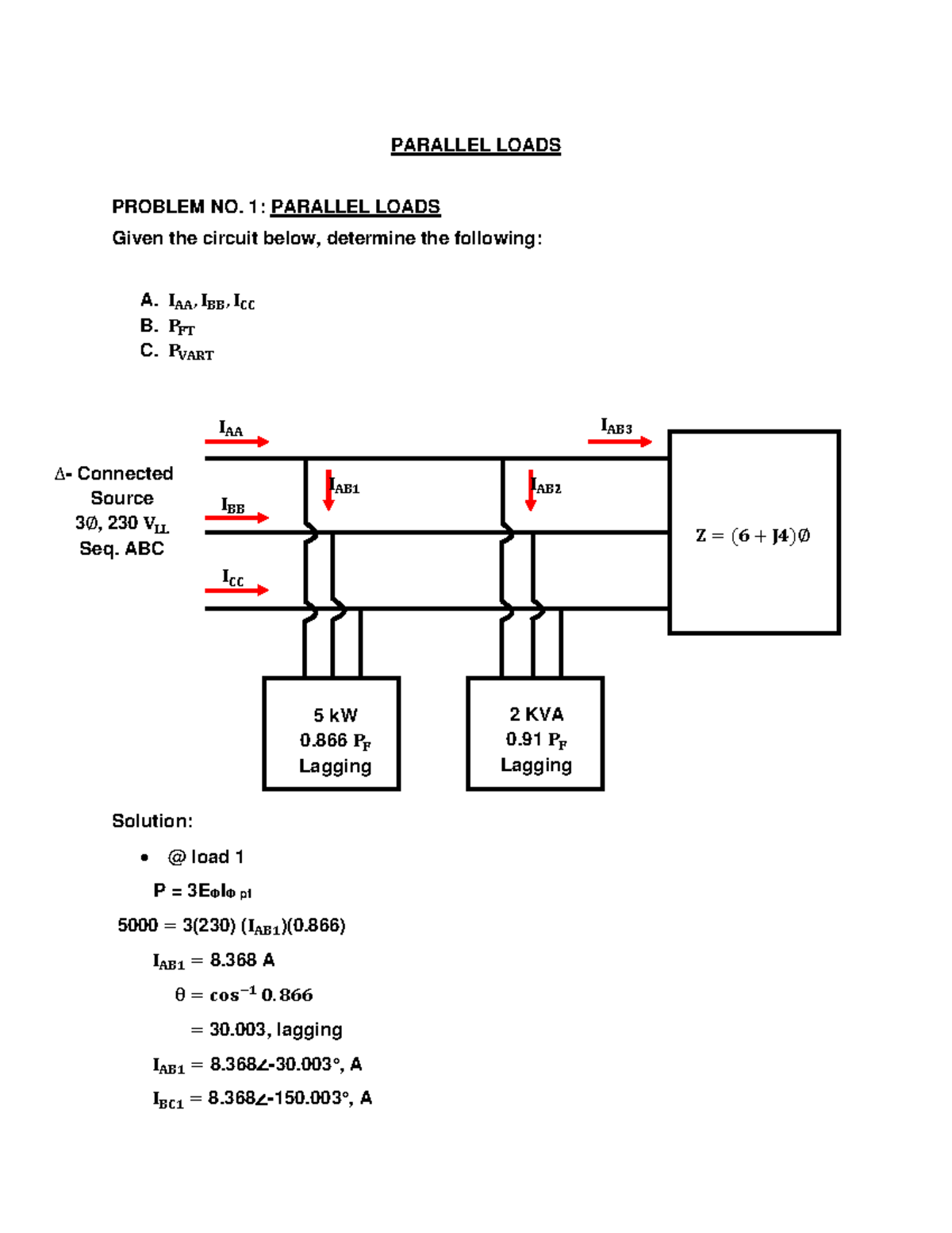 Balanced and Unbalanced Loads - PARALLEL LOADS PROBLEM NO. 1: PARALLEL ...