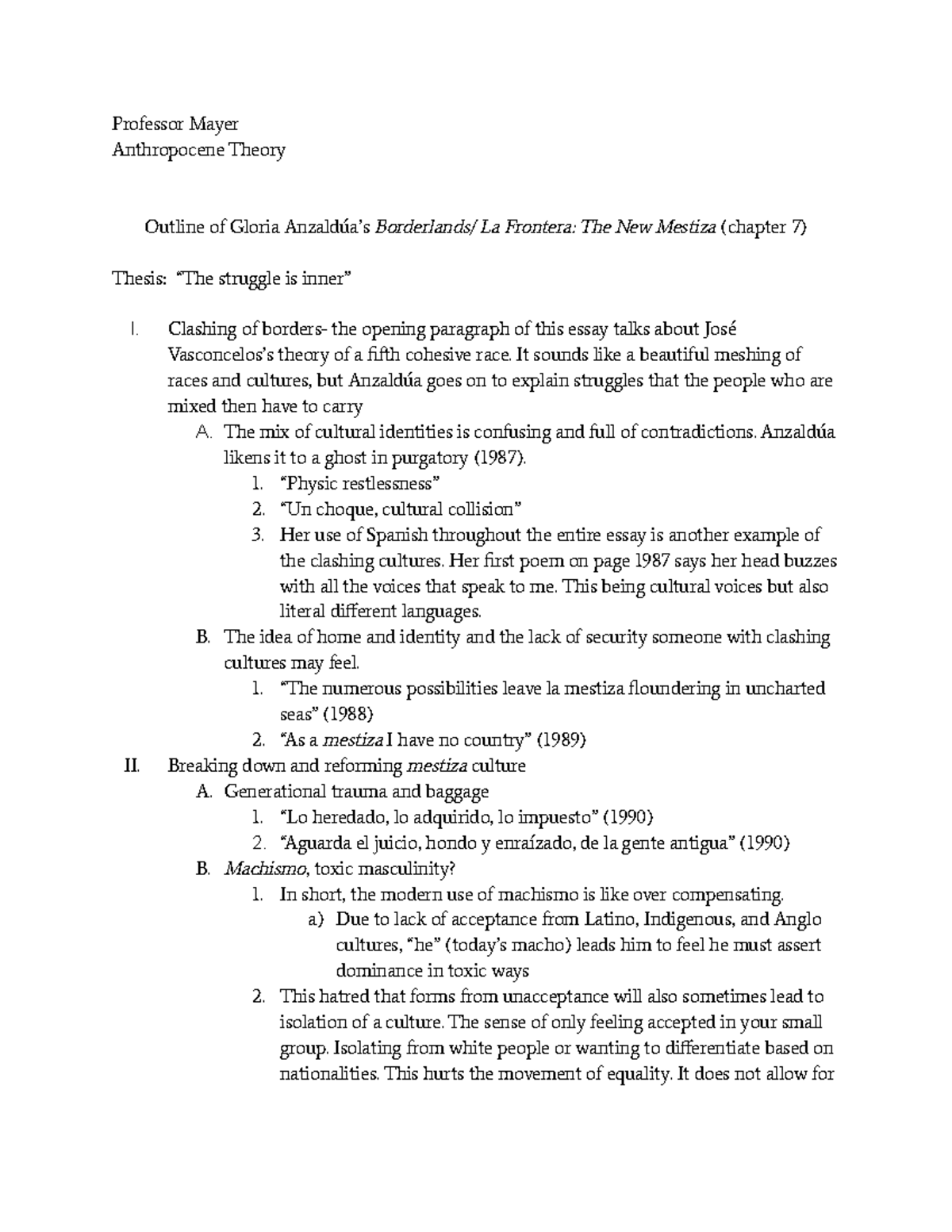 Gloria Anzaldúa Borderlands/ La Frontera: The New Mestiza Summary ...