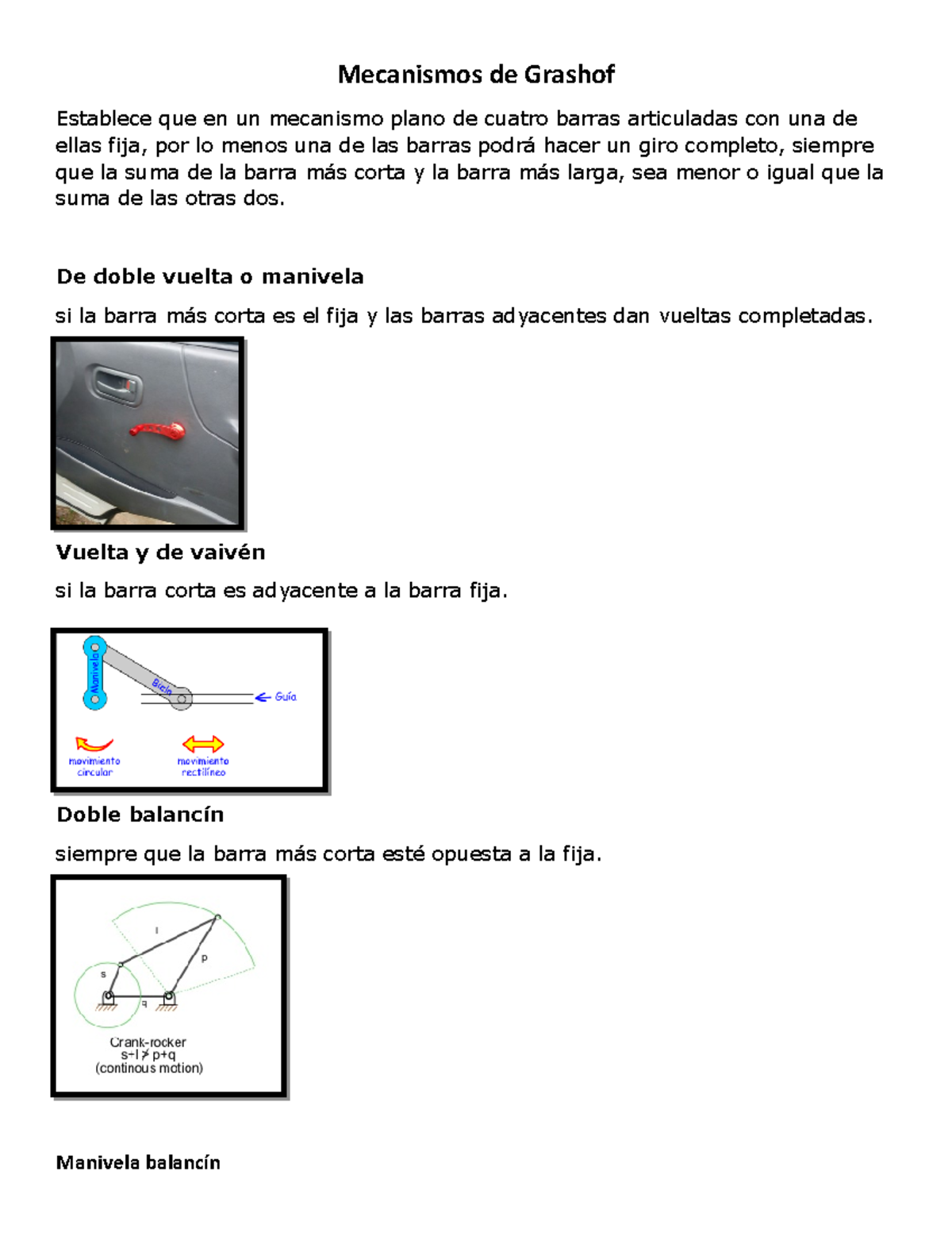 Mecanismos de Grashof imagenes - Mecanismos de Grashof Establece que en ...