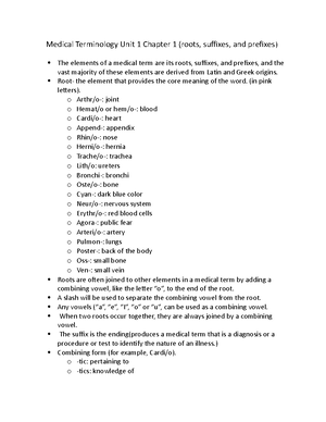 Medical Terminology Unit 1 Chapter 3 - Medical Terminology Unit 1 ...