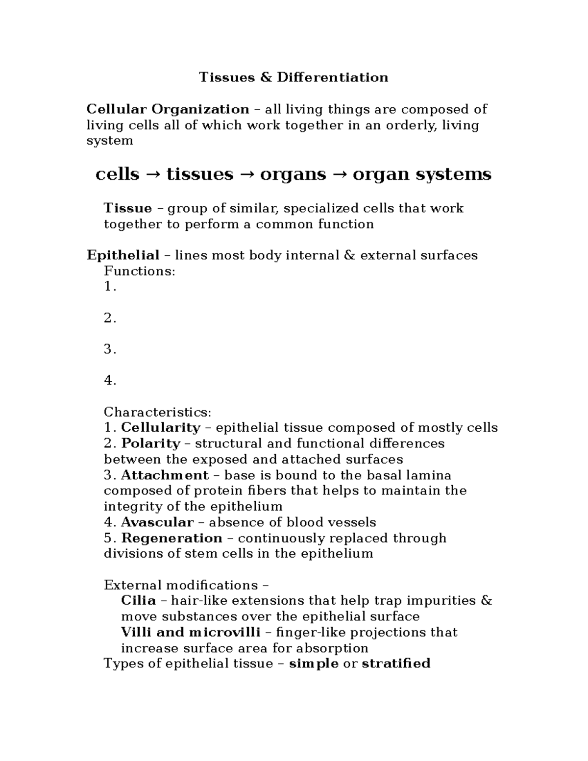 Anatomyphysiologytissues - Tissues & Differentiation Cellular ...