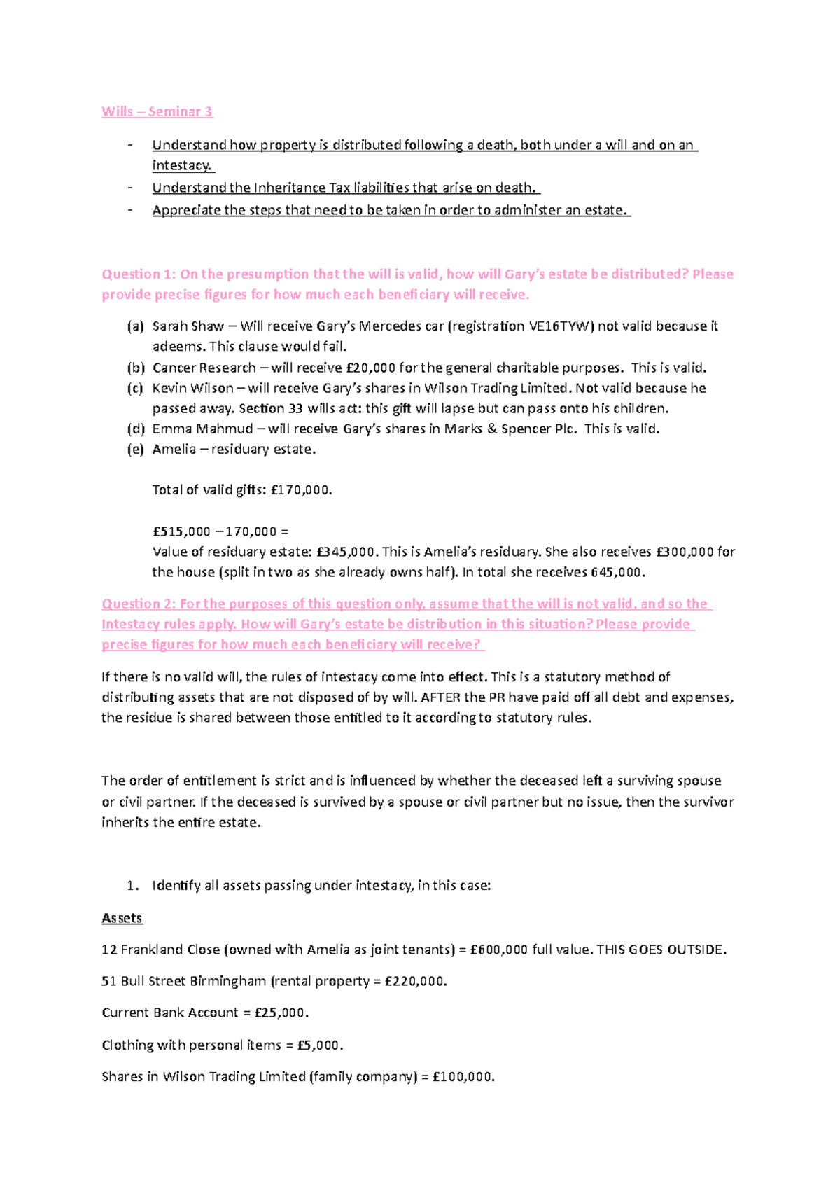 Wills – Seminar 3 - Wills – Seminar 3 - Understand how property is ...