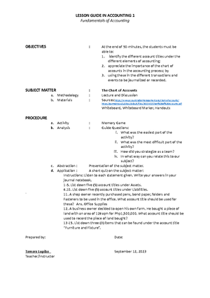 Chart-of-Accounts - Lessons coverage for prelim examination - Chart of ...