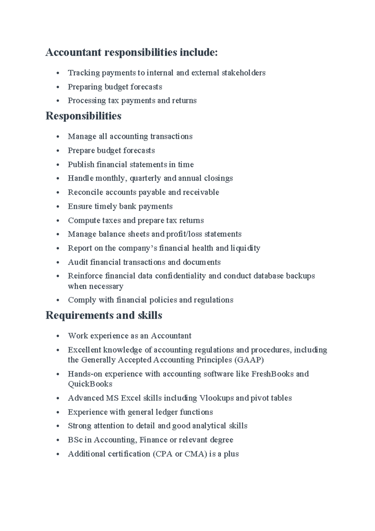 JD Accountant - Accountant responsibilities include: Tracking payments ...