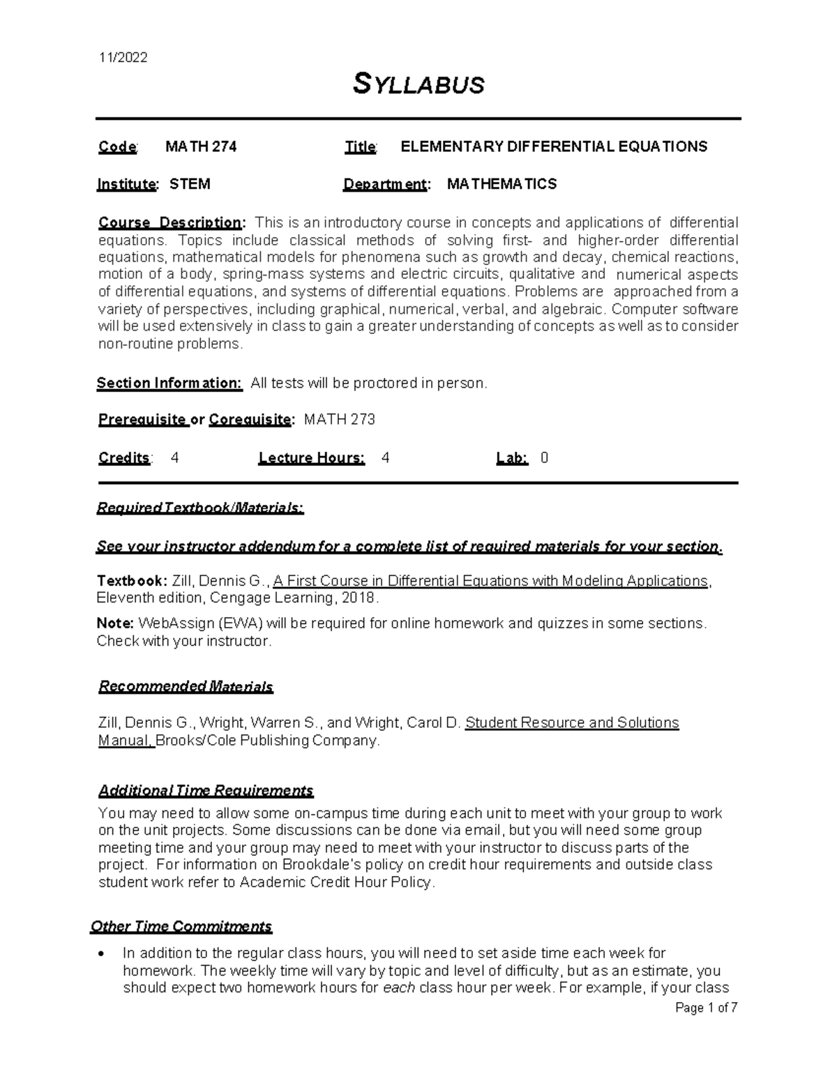 MATH-274 - MAE182A_Project_01_Solution.pdf - SYLLABUS Code: MATH 274 ...