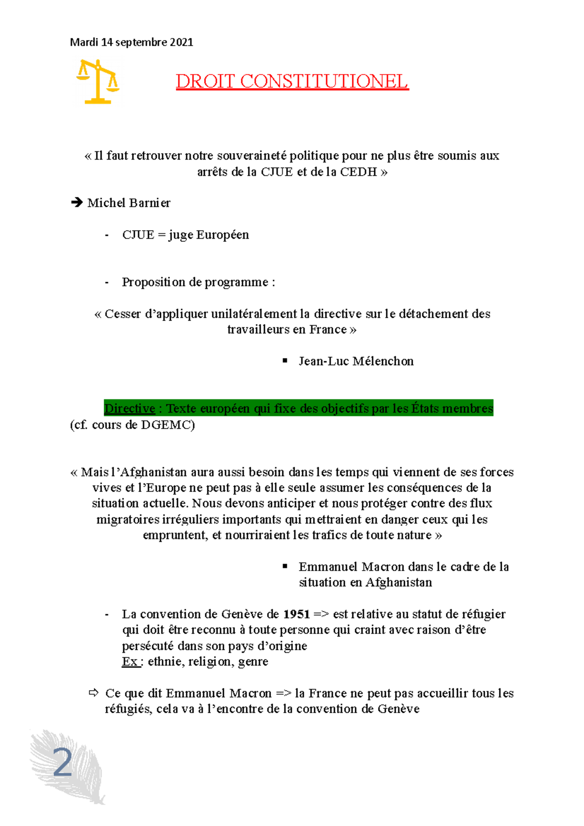 Cours partie 1 de droit constitutionnel - DROIT CONSTITUTIONEL « Il faut retrouver notre - Studocu