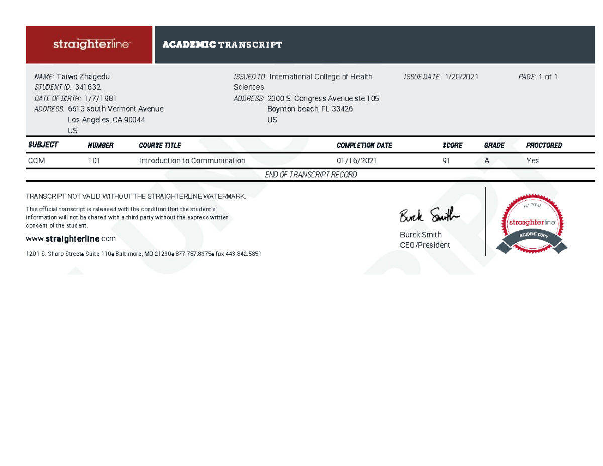 2021 2:16:55 PM - Not available - ACADEMIC TRANSCRIPT NAME: Taiwo ...