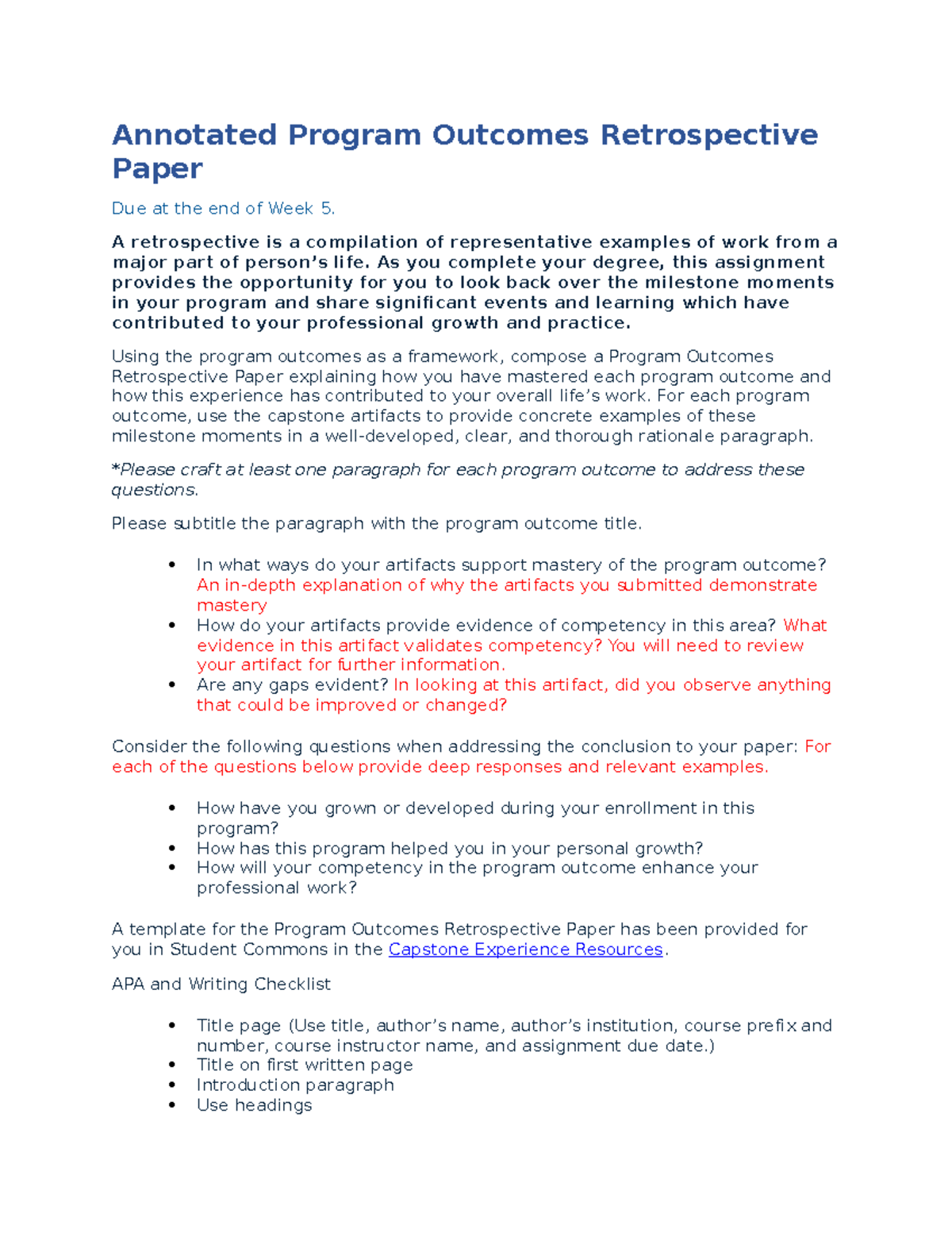 Annotated Program Outcomes Retrospective Paper - A retrospective is a ...