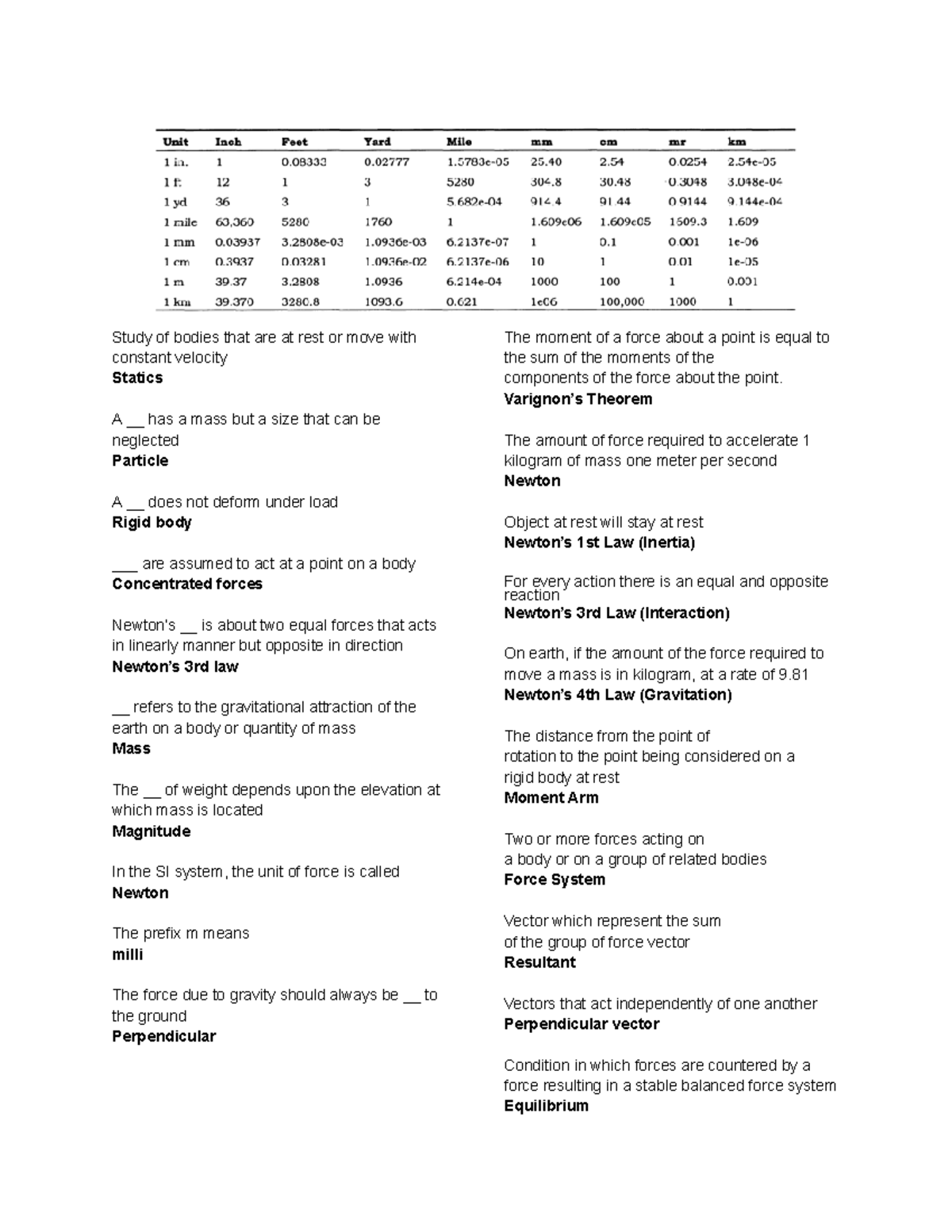 Statics- Reviewer - Study of bodies that are at rest or move with ...