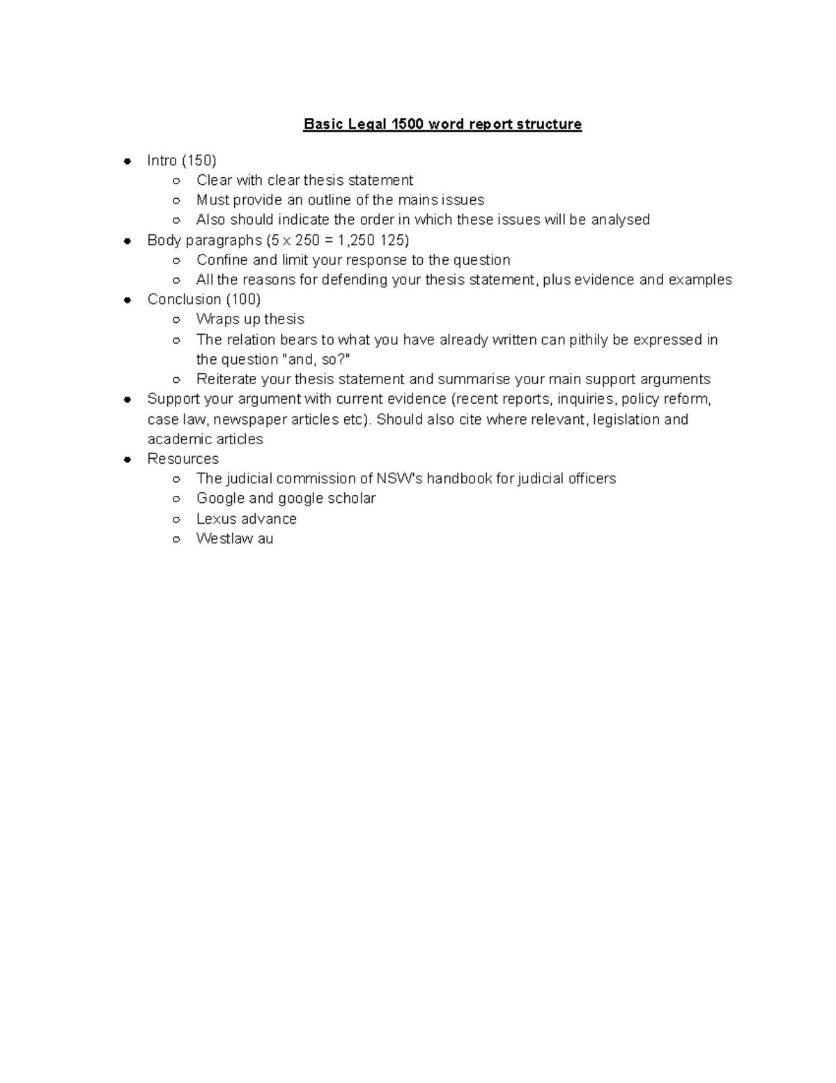 legal report 1500 word structure - Basic Legal 1500 word report ...