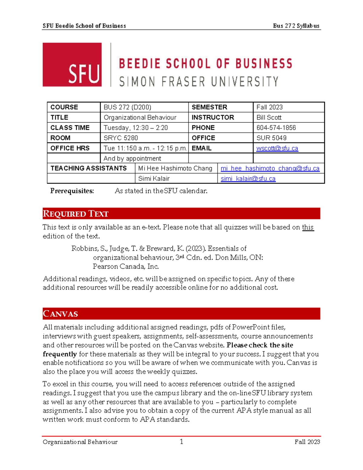 2023-09-07 Long Syllabus - Final - COURSE BUS 272 (D200) SEMESTER Fall ...