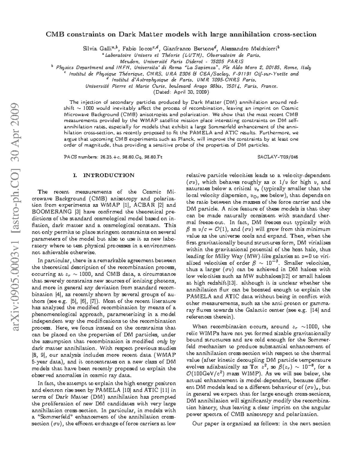 0905 - Girl - arXiv:0905 [astro-ph] 30 Apr 2009 CMB constraints on Dark ...