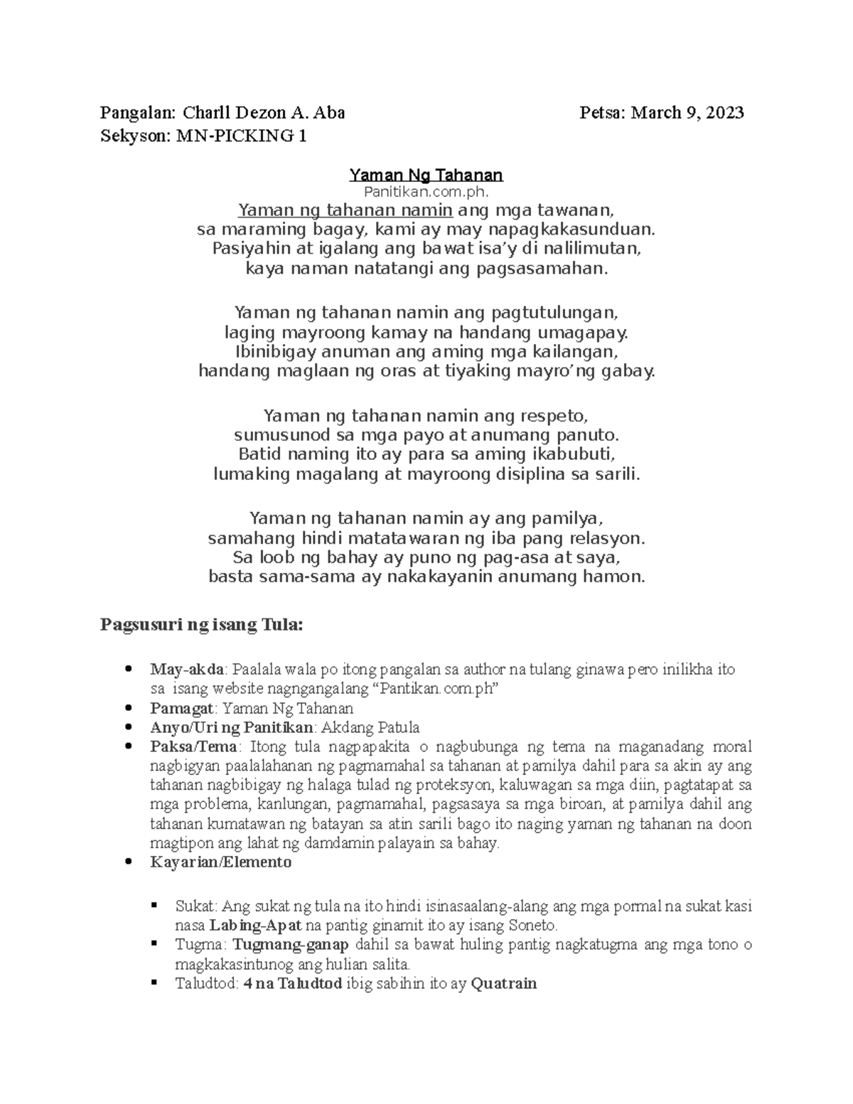 MTGawain 2- Pagsusuri sa Panitikan - Pangalan: Charll Dezon A. Aba ...