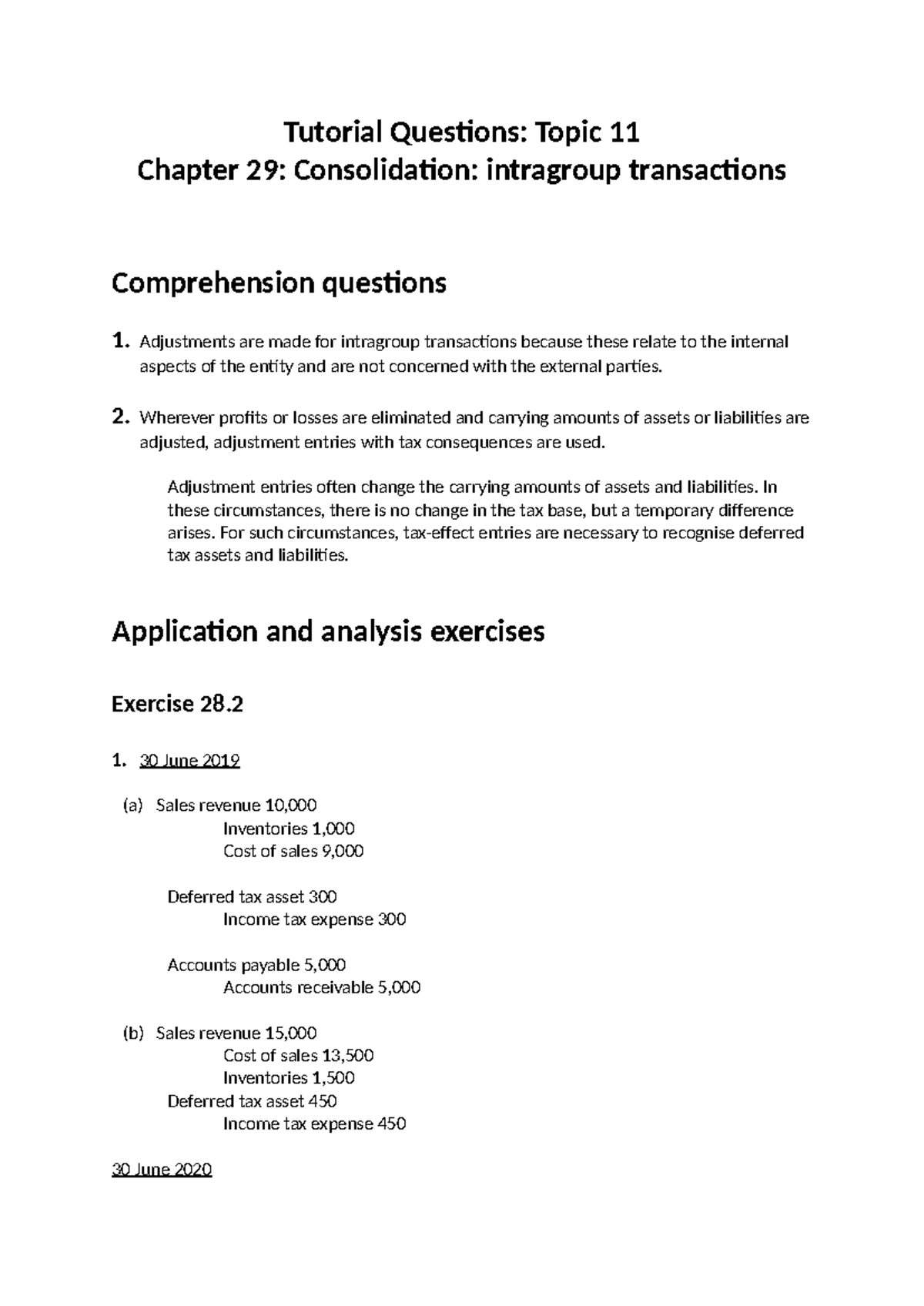 Topic 11 Solutions - Tutorial Questions: Topic 11 Chapter 29: Consolidation: intragroup ...
