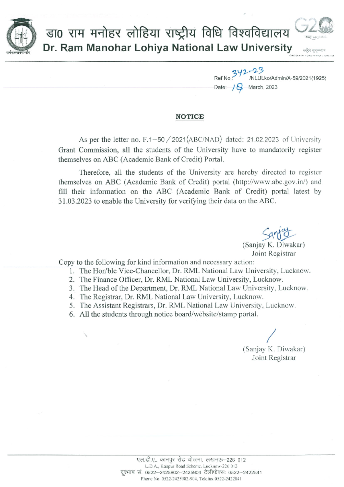 Notice ABC - 😕😕 - BA LLB (HONS.) - Studocu