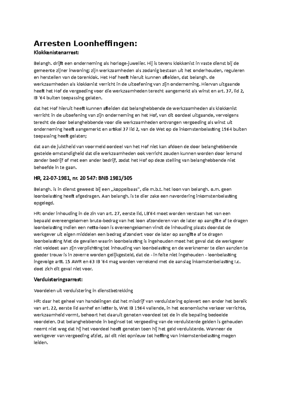 Arresten Loonheffingen d1 - Arresten Loonheffingen: Klokkenistenarrest ...