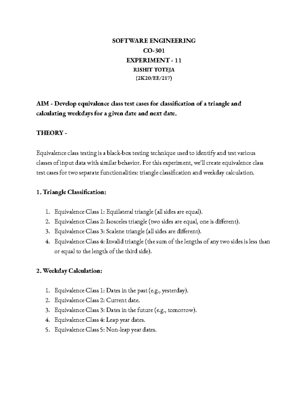 Experiment 11 Software Engineering Rishit Toteja 2K20 EE 217 - SOFTWARE ENGINEERING CO ...