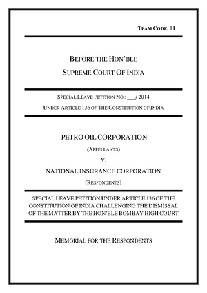 Moot court Memorial for the Prosecution - SURANA AND SURANA NATIONAL ...