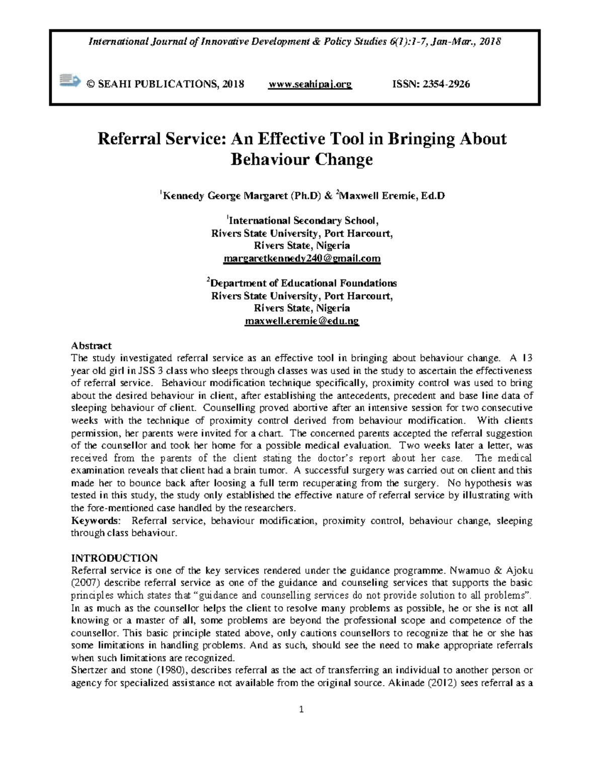 Ijidps M 1 2018 - Career Guidance - Referral Service: An Effective Tool ...