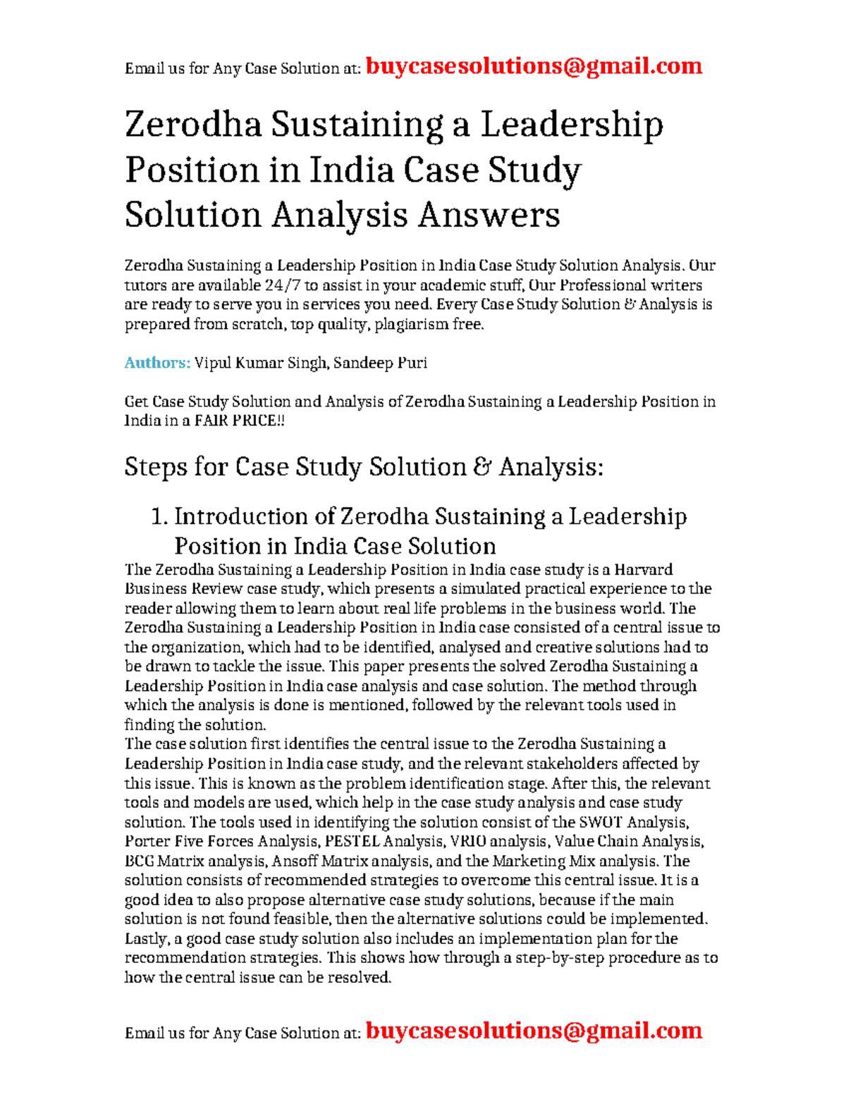 Case Solution Zerodha Sustaining a Leadership Position in India ...