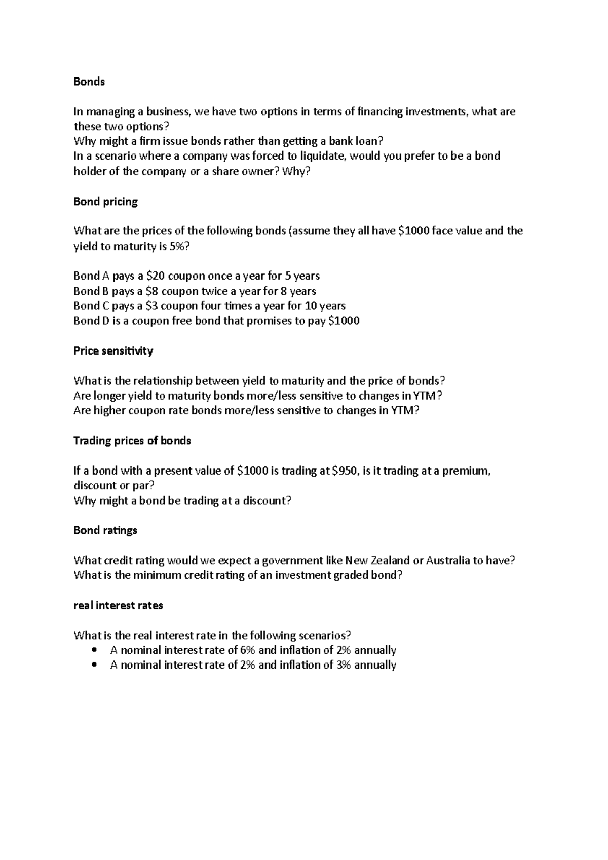 BSNS 114 - financial decision making tutorial 3 - Bonds In managing a ...