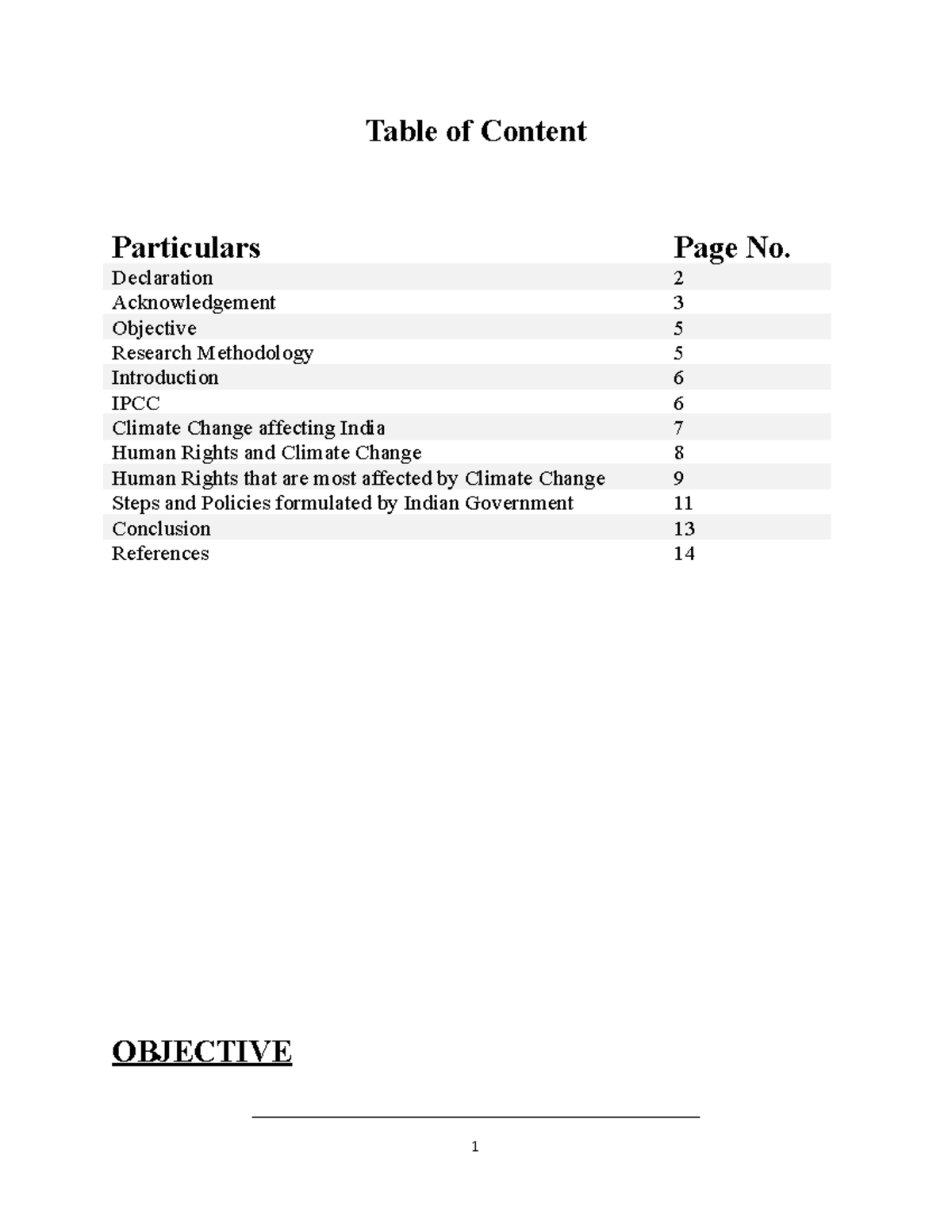 India on Climate Change - Table of Content Declaration Particulars Page ...