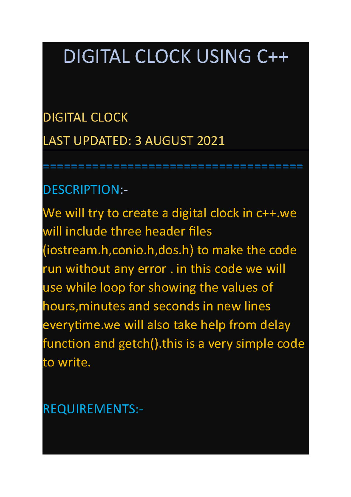 End semester project 2 - jkgjh - DIGITAL CLOCK USING C++ DIGITAL CLOCK ...