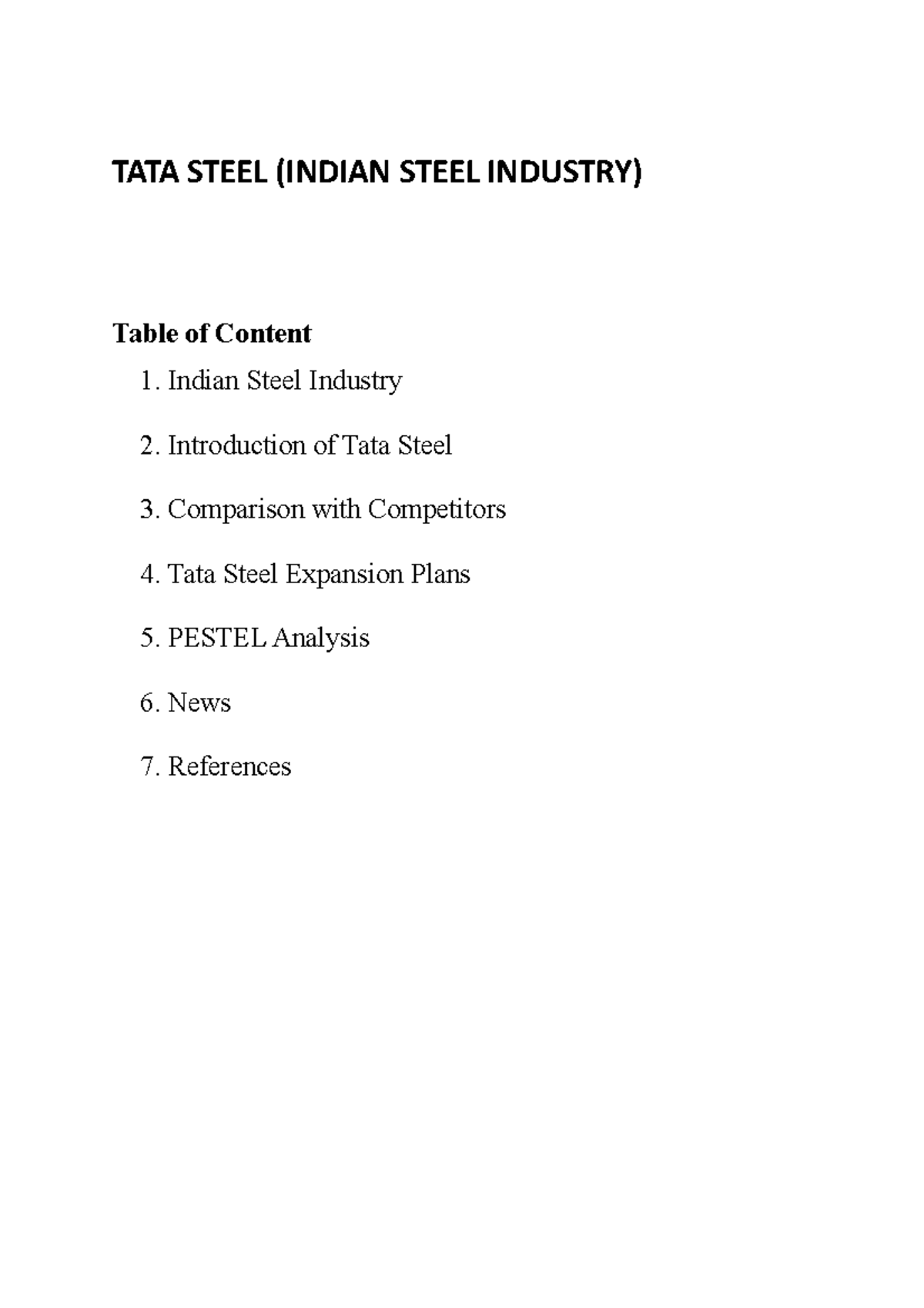 TATA - About Tata steel - TATA STEEL (INDIAN STEEL INDUSTRY) Table of ...