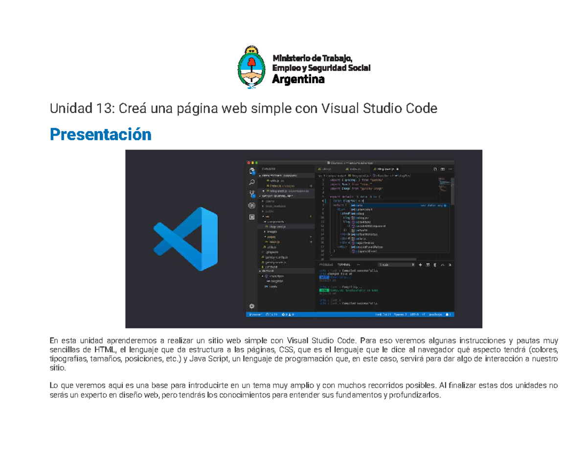 Unidad 13 Creá una página web simple con Visual Studio Code Con ...