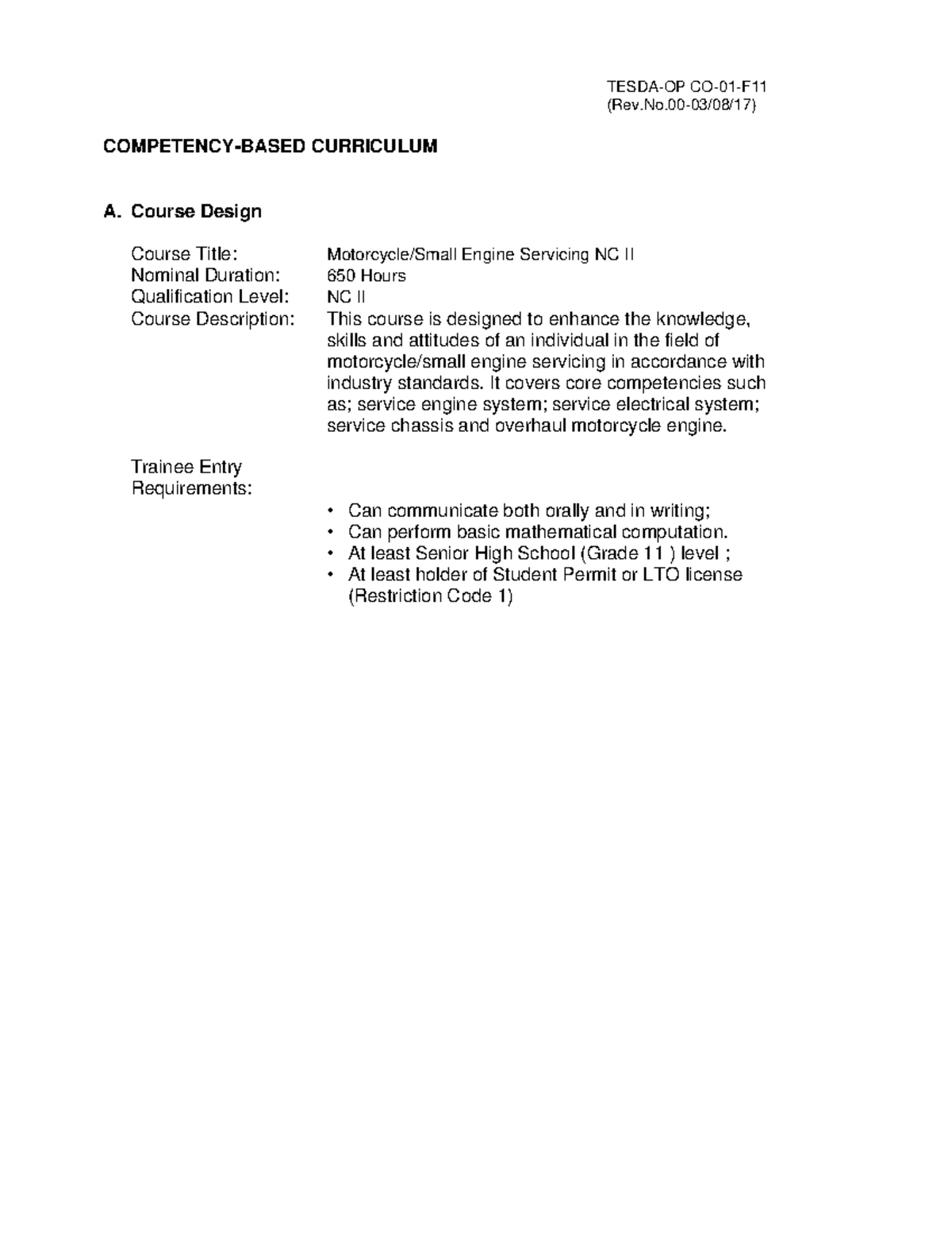 Motorcycle-Small-Engine-Servicing-NC II For m-11-Curriculum-Design-and ...