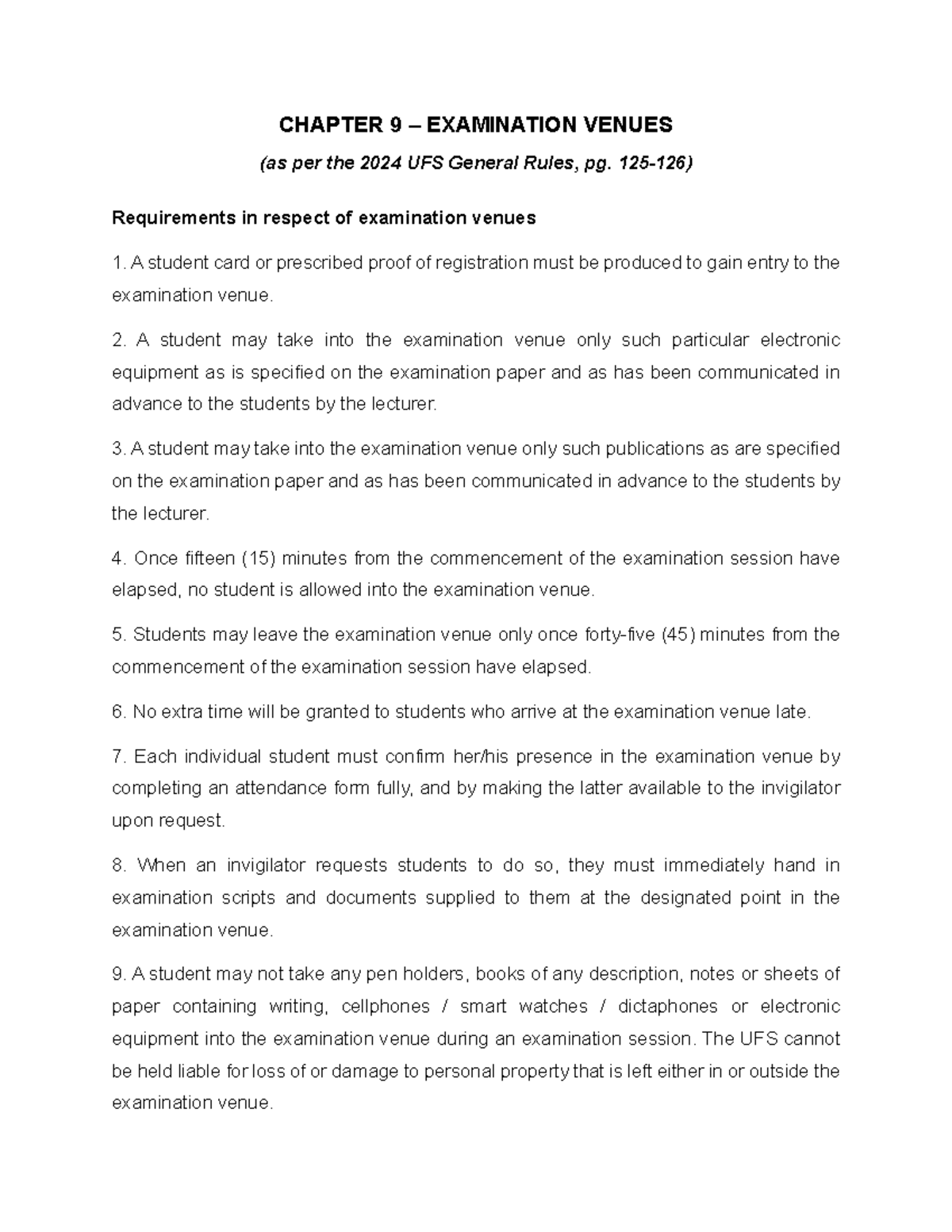 Requirements in respect of examination venues - CHAPTER 9 – EXAMINATION ...