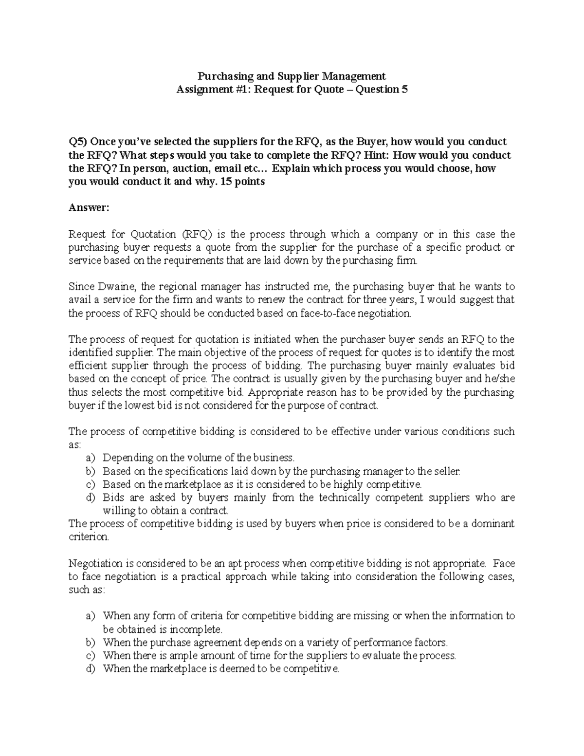 Question - 5 Purchasing and Supplier Management - Purchasing and Supplier Management Assignment ...