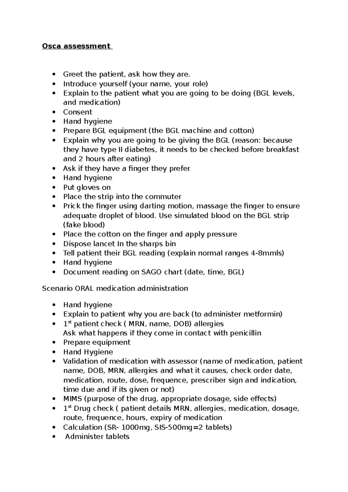 Oscsa prep - this is for osca - Osca assessment Greet the patient, ask ...