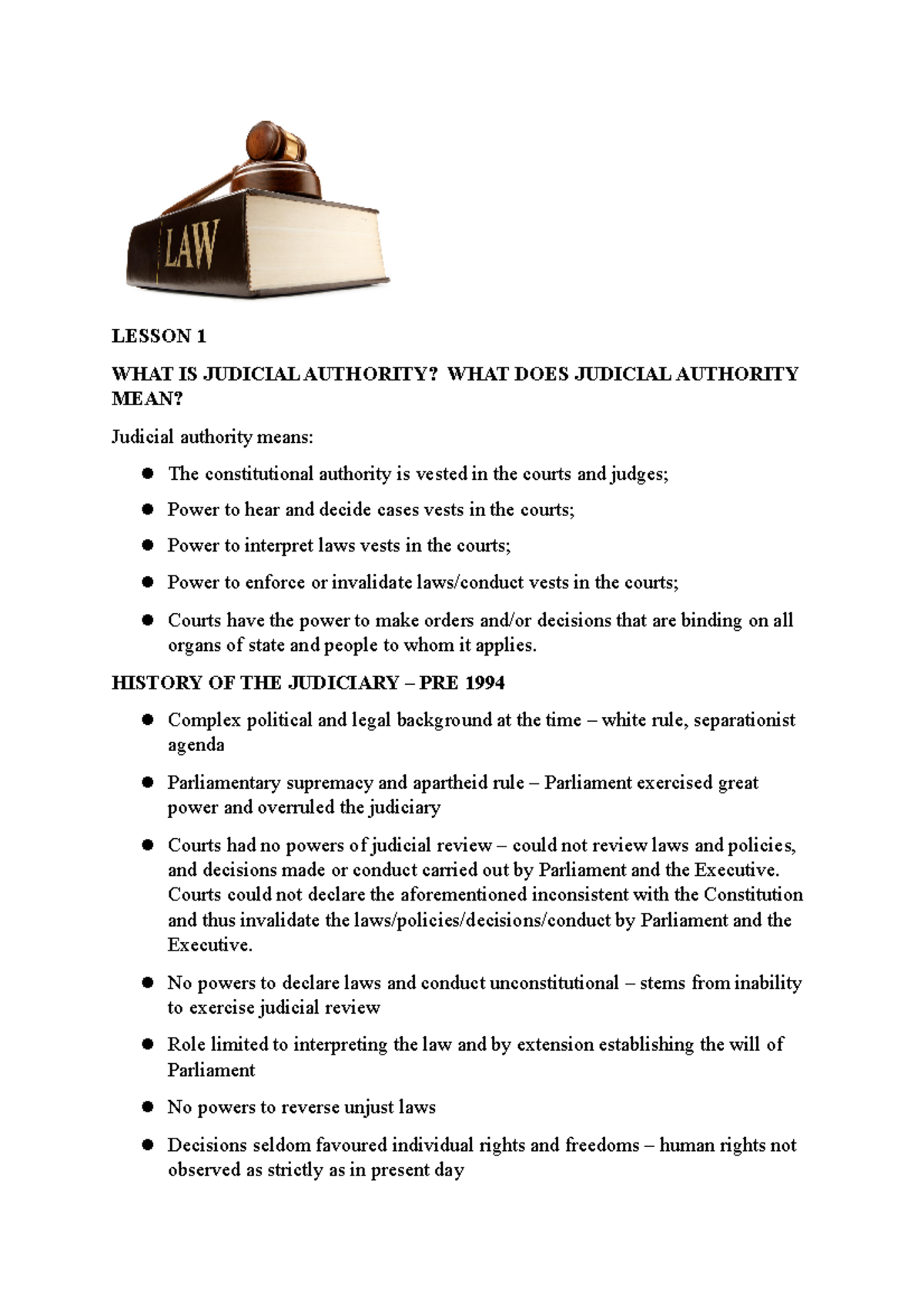 Lesson 1 - History of the Judiciary slides in word + detailed - LESSON ...