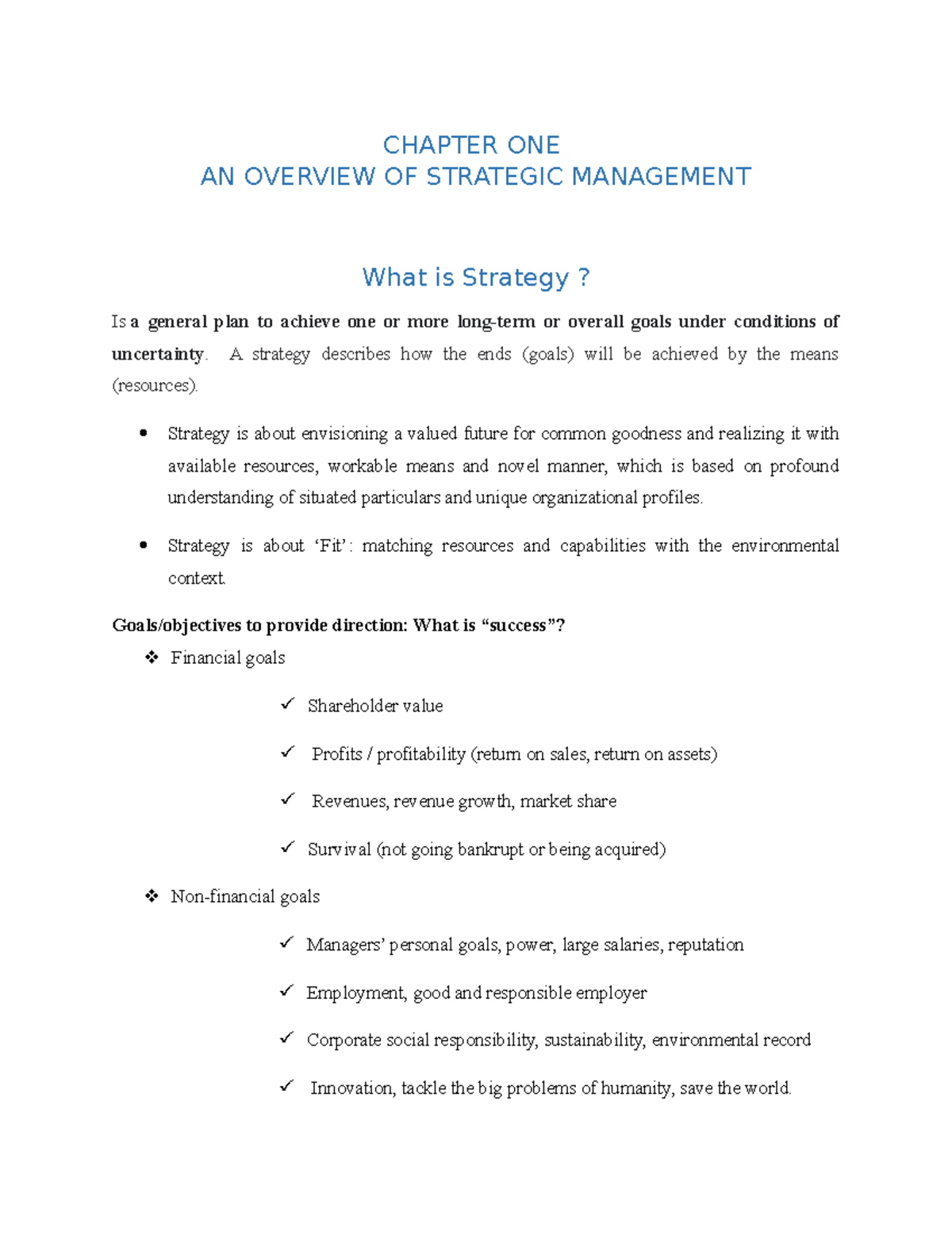 Strategic Management CH 1& 2 - CHAPTER ONE AN OVERVIEW OF STRATEGIC ...