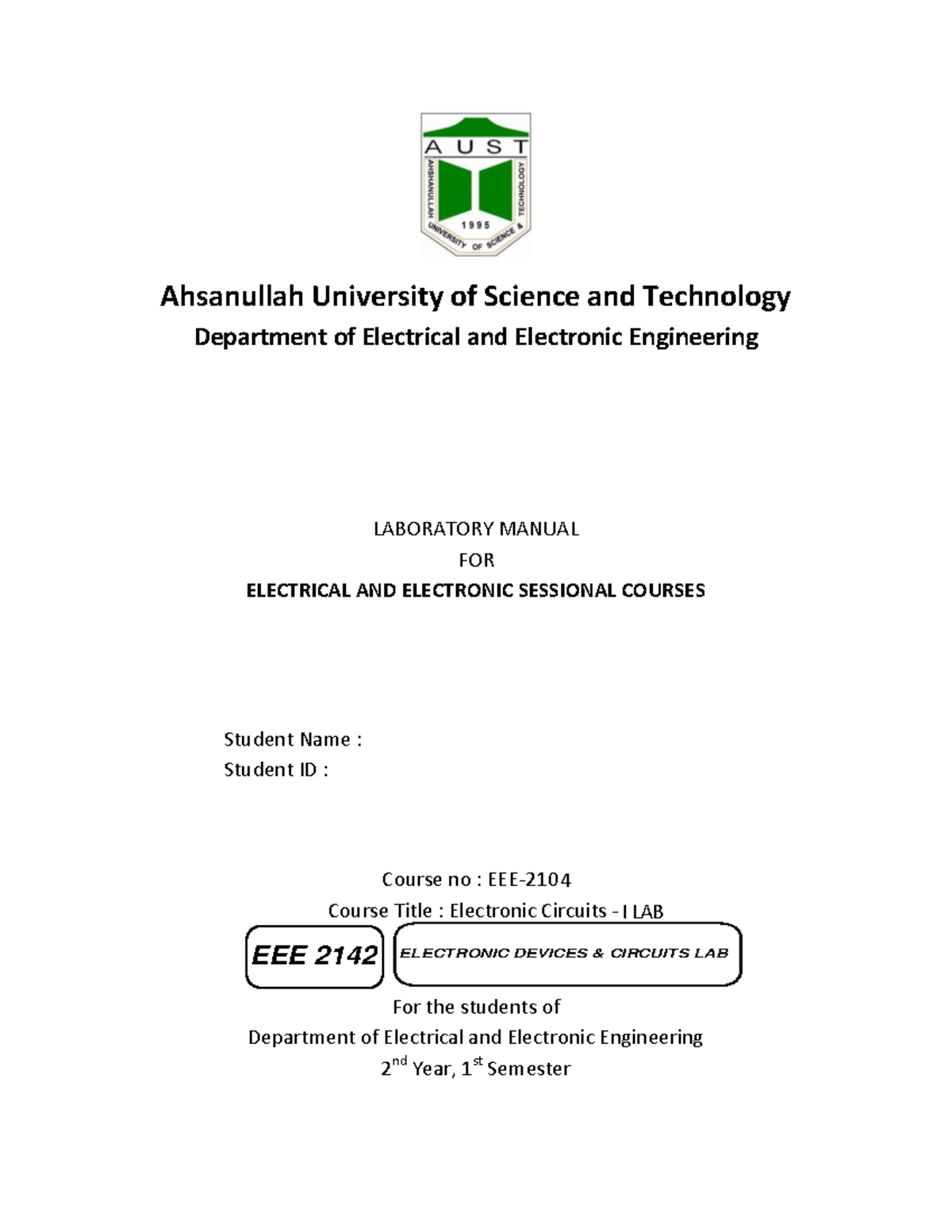 EEE 2142 - Xuejazn ixusjzbdsj - Electronic Circuits - I LAB 2104 Ahsanullah University of ...