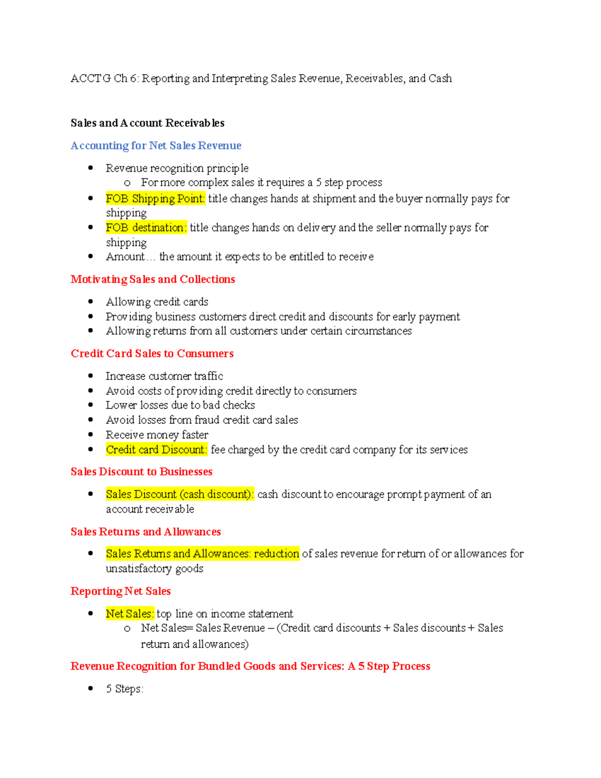 Acctg Ch 6 - ACCTG Ch 6: Reporting and Interpreting Sales Revenue ...