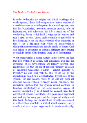 The world system - The Modern World-System Theory In order to describe ...