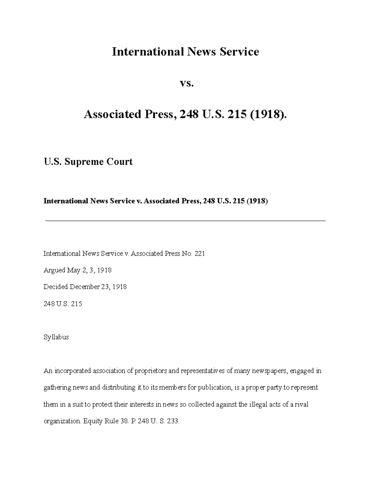 (r)-International News Service v-GOVT-346 - International News Service ...