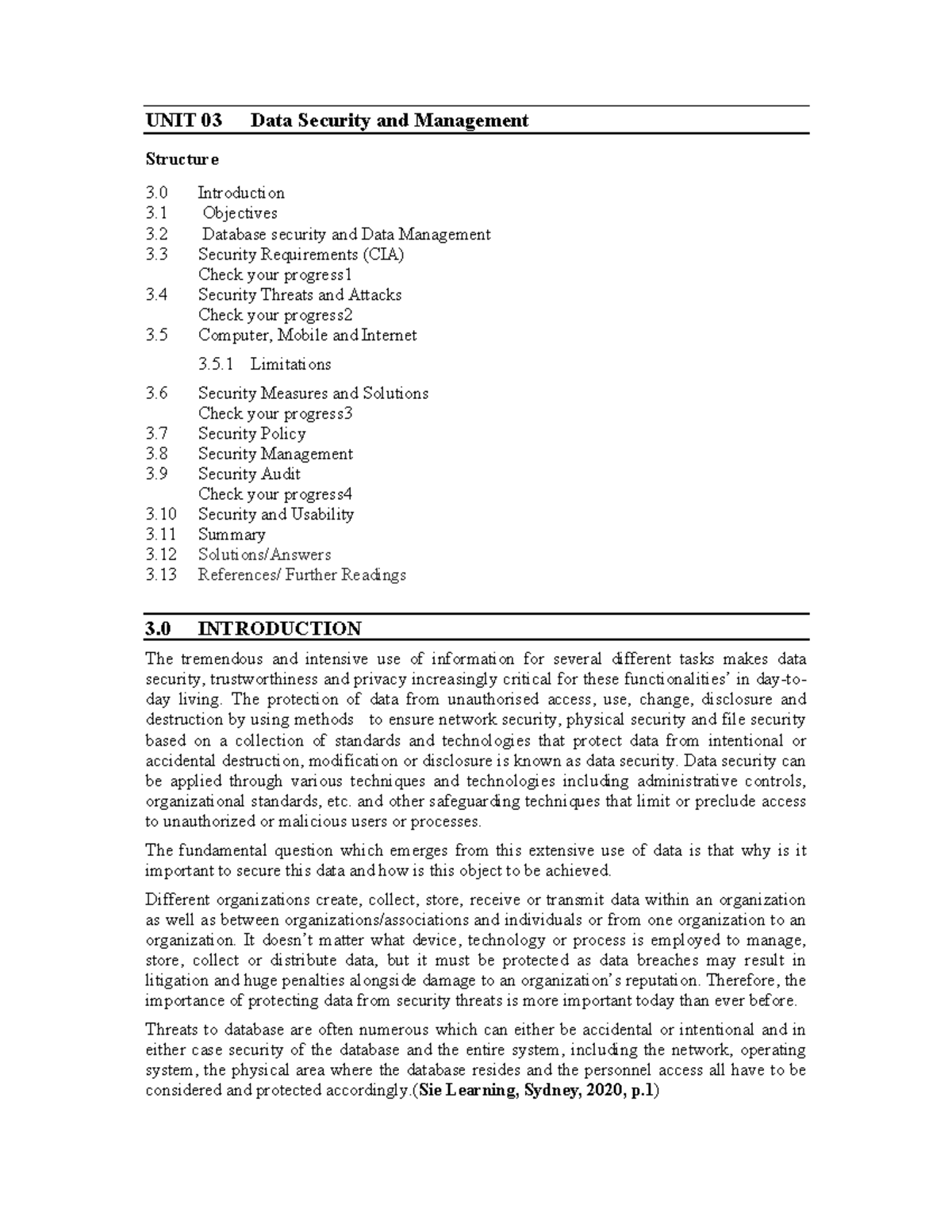 Unit 3 -Data Security and Management - UNIT 03 Data Security and Management Structure 3 ...