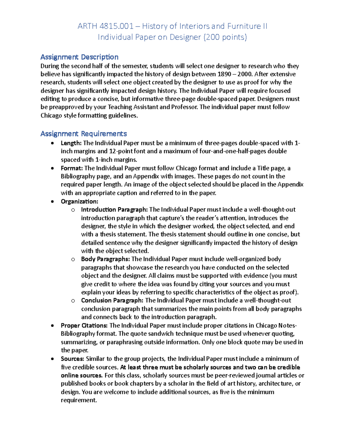 ARTH+4815 - ARTH 4815 – History of Interiors and Furniture II Individual Paper on Designer (200 ...