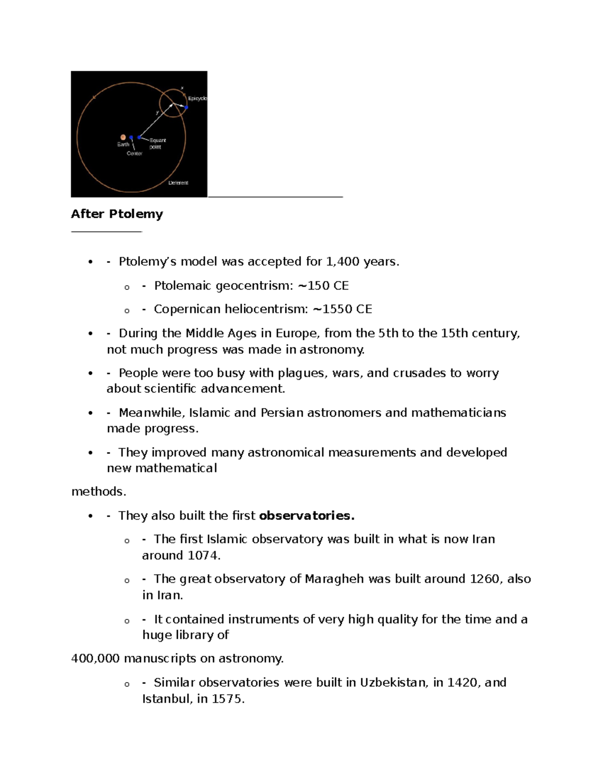 Astro cheat sheet Midterm 2 - After Ptolemy - Ptolemy’s model was ...