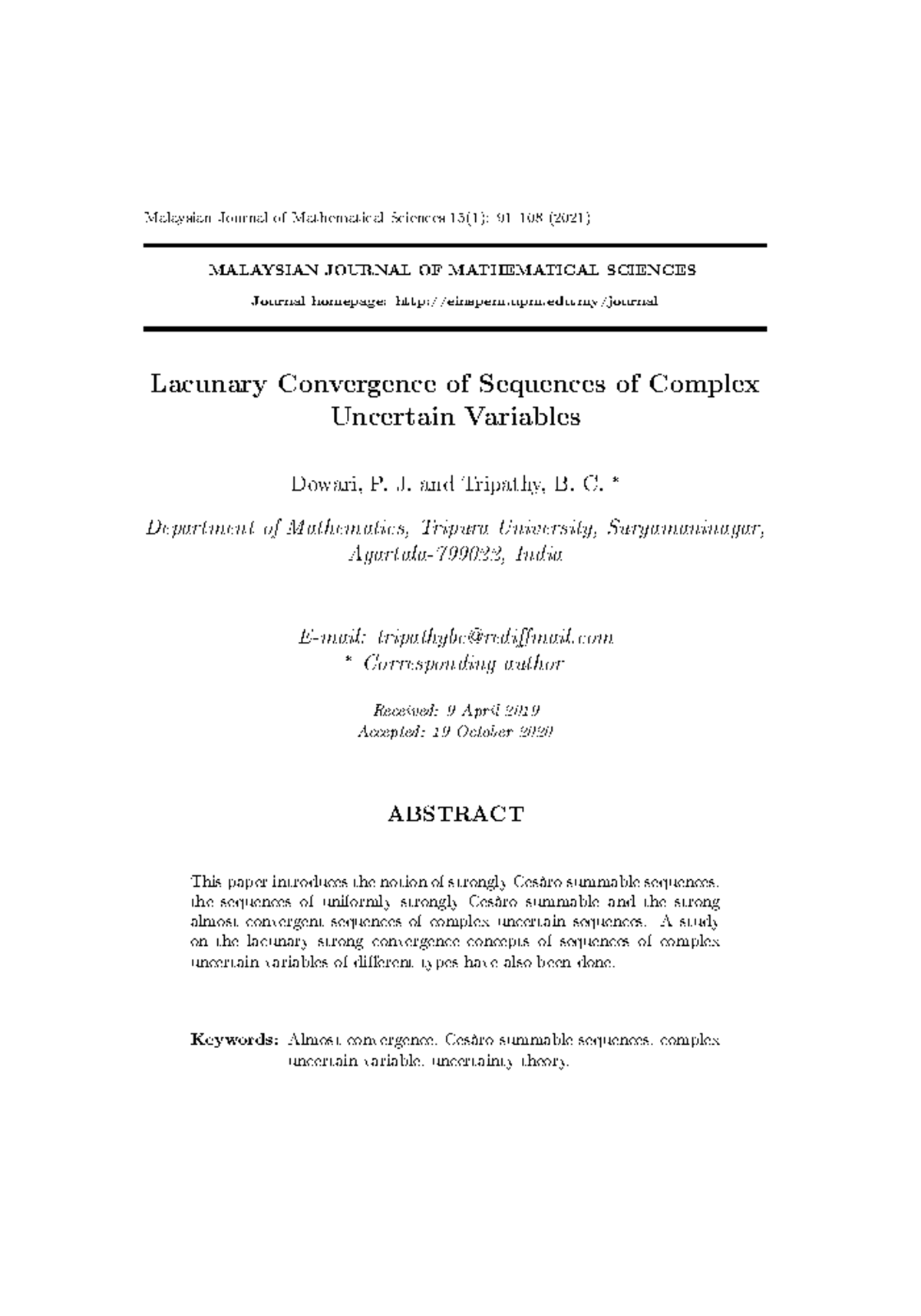 Lacunary Convergence of Sequences of Complex Uncertain Variables - ②s ♥ ♦ r♥ ♦ t ♠ t - Studocu