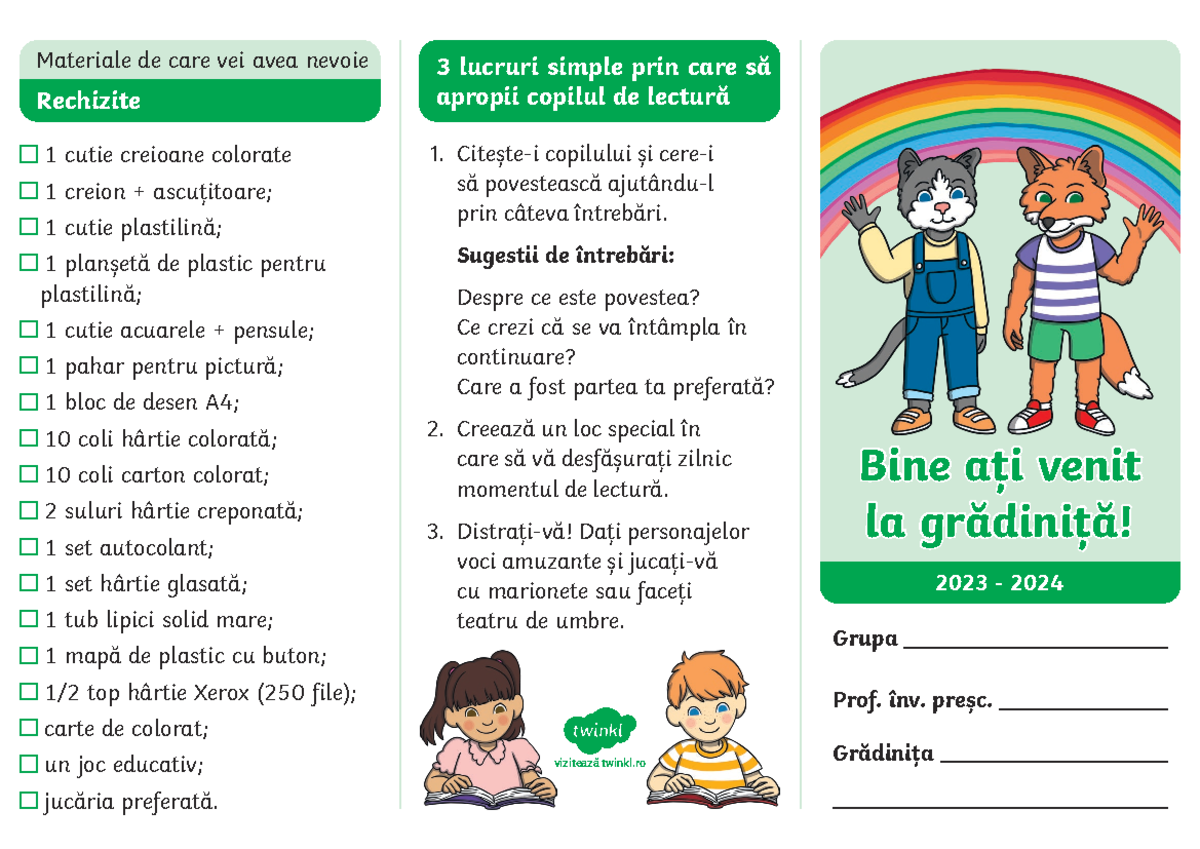 Grupa mica - Pliant pentru inceput de an scolar - Grădinița BBine ați ...