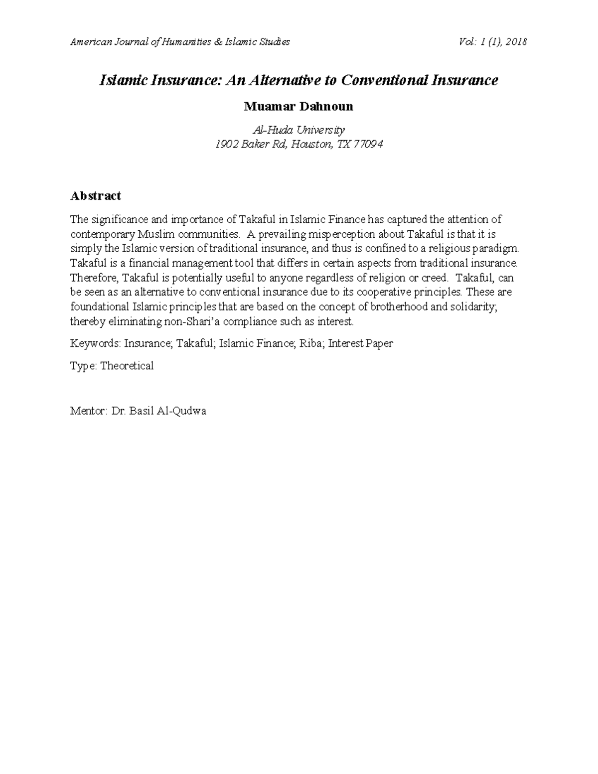 RP-1-Revised - Article on Takaful: an alternative to conventional ...