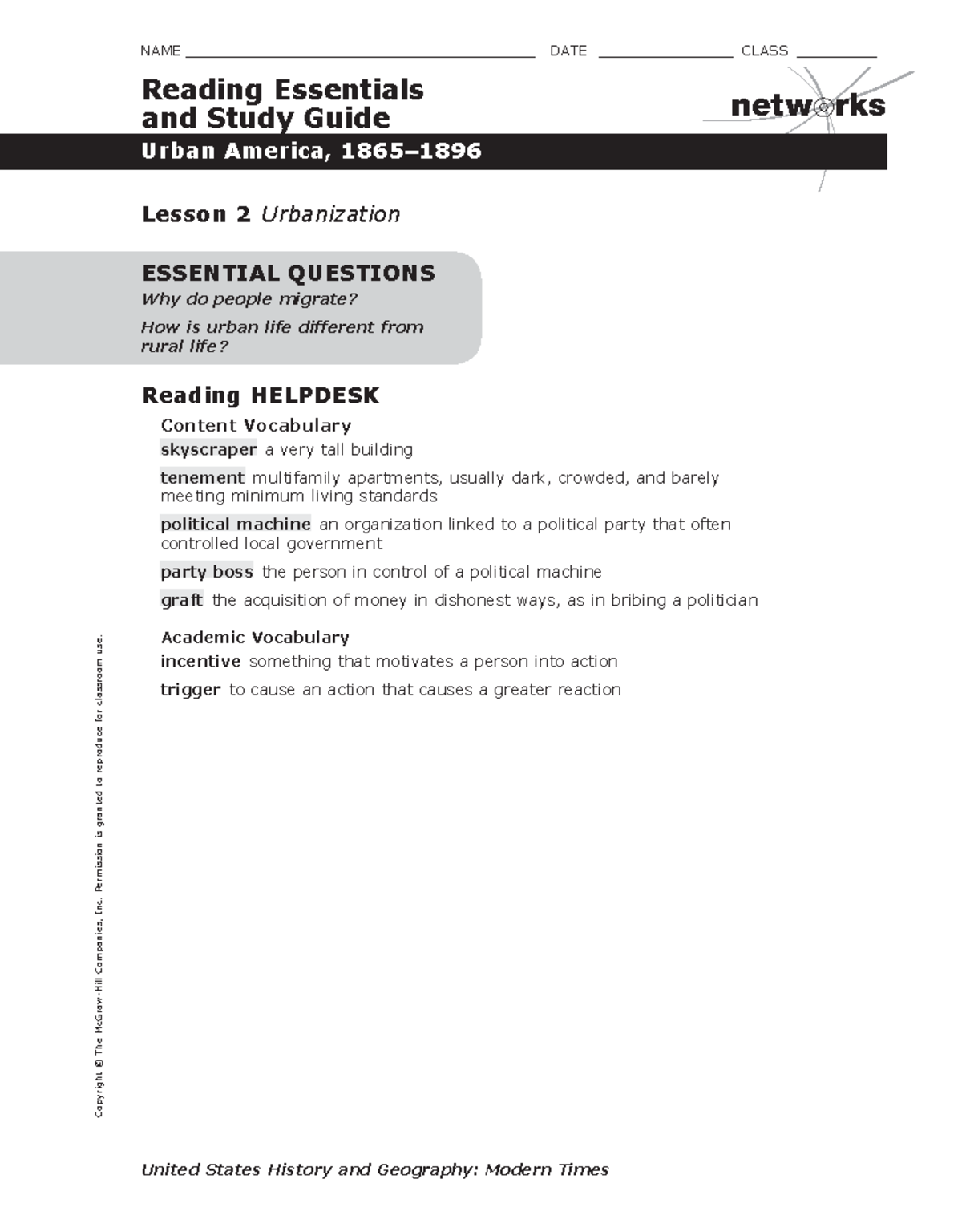 Chapter 4 Lesson 2 Urbanization - netw rks Urban America, 1865 ...
